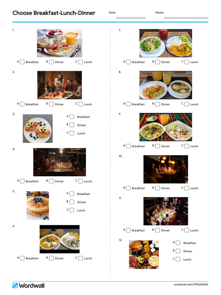 Choose Breakfast Lunch Dinner Quiz | PDF