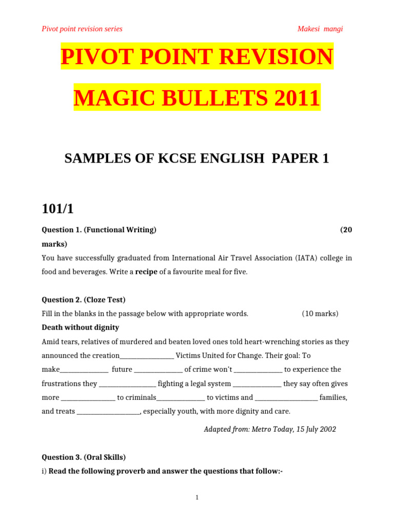 2. REVISION ENGLISH PAPER 2 + MARKING SCHEME | PDF