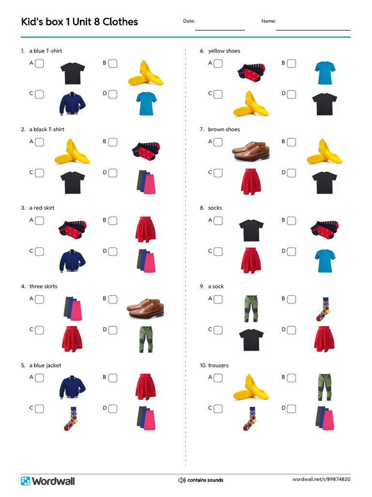 Kids Box 1 Unit 8 Clothes Quiz | PDF
