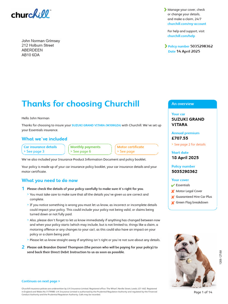 Churchill Motor Policy Details | PDF | Credit | Finance & Money Management