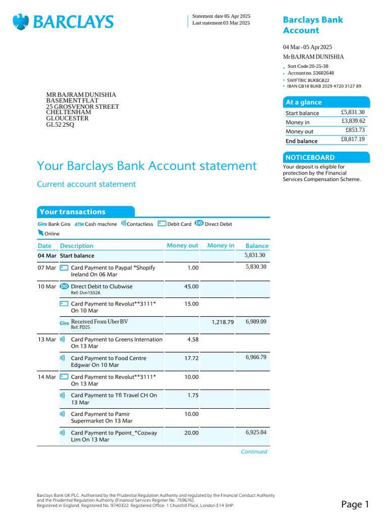 Statement 05 APR 23 AC 6375588 | PDF | Overdraft | Debit Card