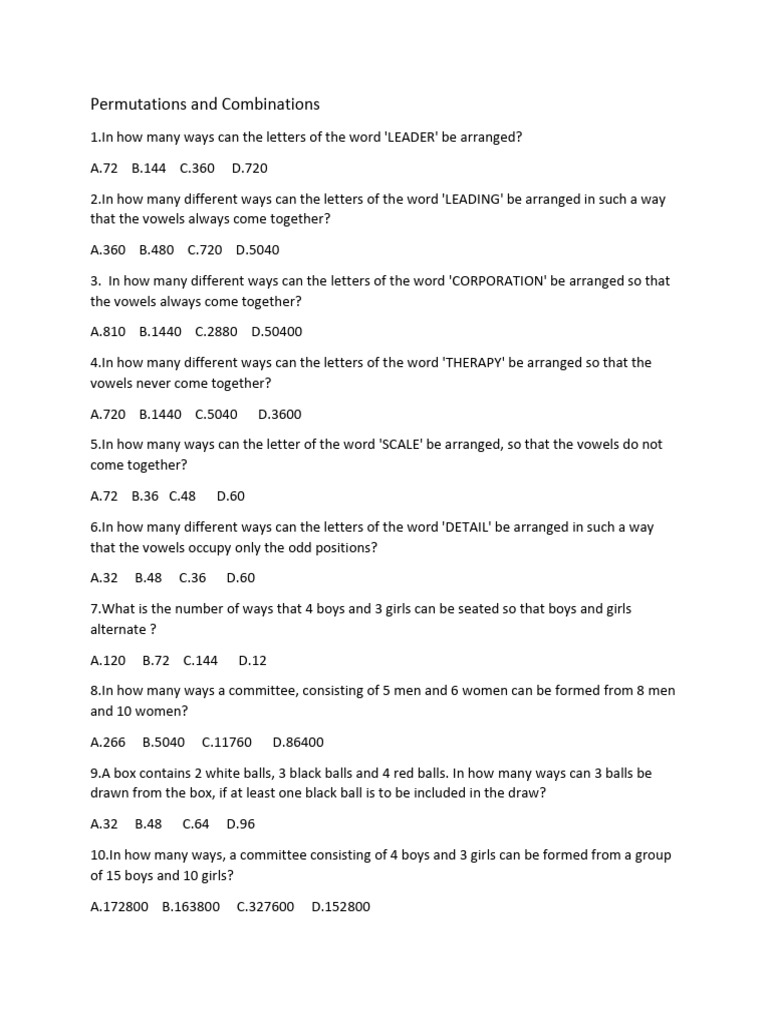 Permutations and Combinations | PDF