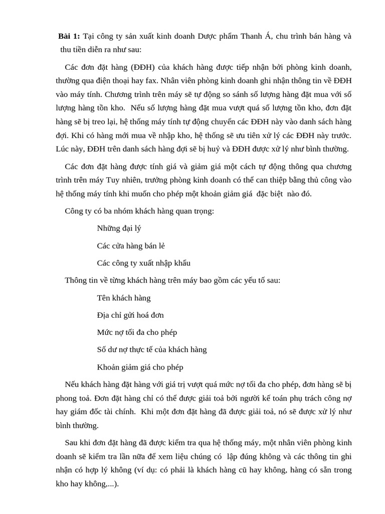 Bài tập KSNB Bán hàng thu tiền | PDF