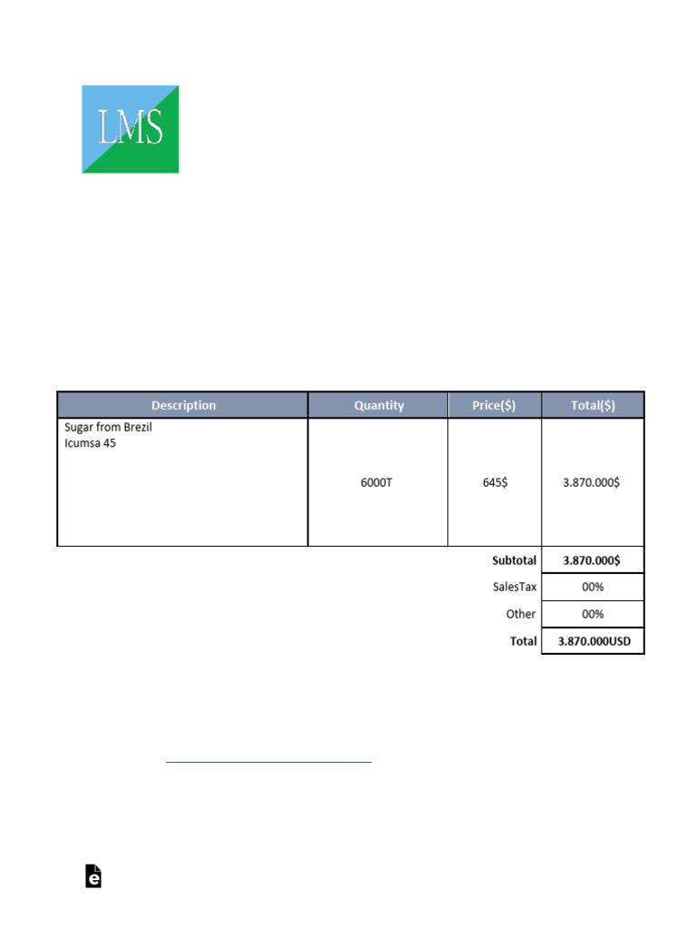 Limobco Invoice for Sugar Supply | PDF