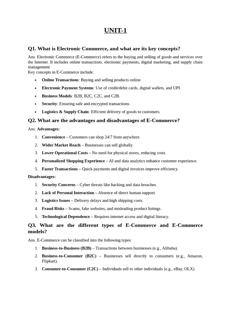 Unit-1 Question Bank Uploading On Erp | PDF | E Commerce | Business Economics