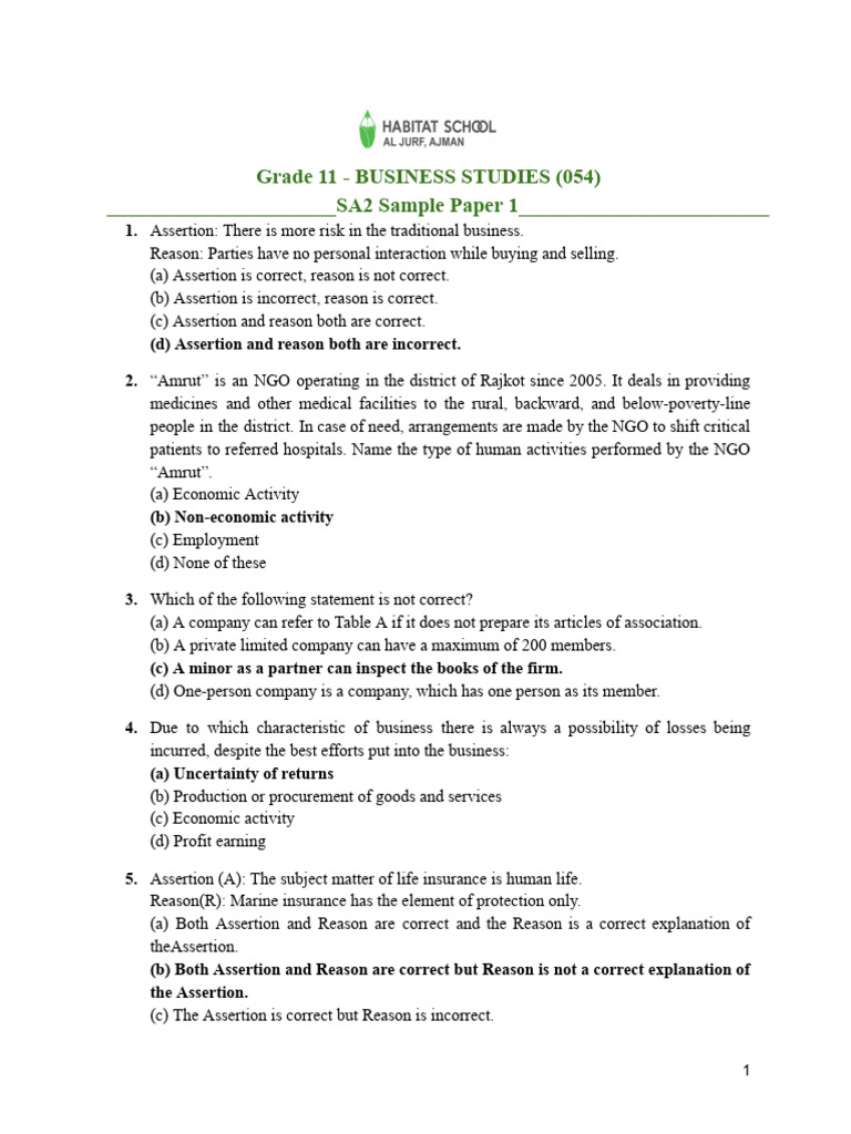 AK-SA2-G11-Sample Paper 1 | PDF | Insurance | Business