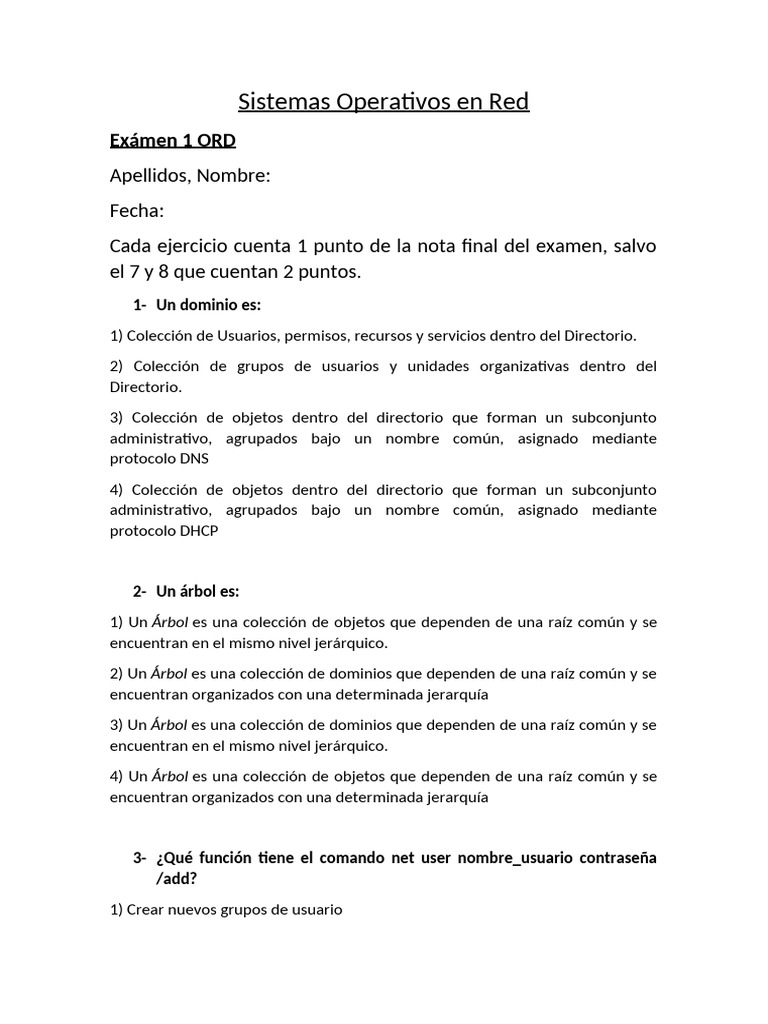 Exámen SOR 1 Alumno ORD | PDF