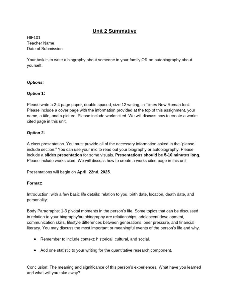 Unit 2 Summative: Options | PDF