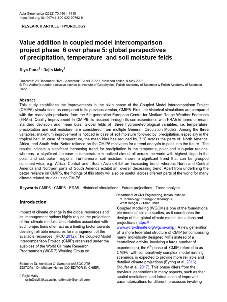 G11 - ActaGeophysica - Value Addition in CMIP6 Over CMIP5 | PDF ...