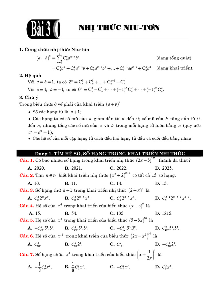 Bài 3 Nhi Thuc Newton | PDF