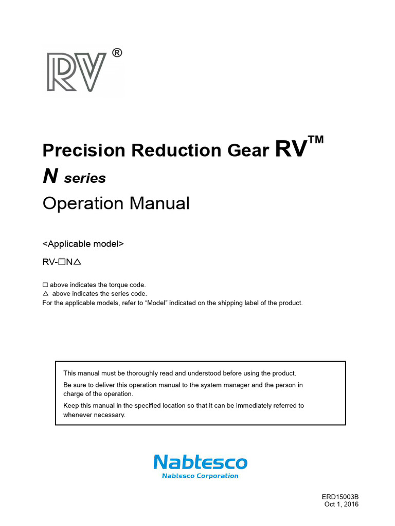 Nabtesco RV N ERD15003B Oct 1, 2016 en | PDF | Gear | Screw