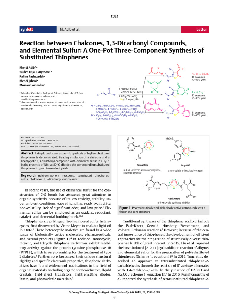 Reaction Between Chalcones, 1,3-Dicarbonyl Compounds | PDF | Chemical Reactions | Chemical ...