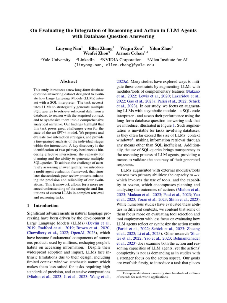 On Evaluating the Integration of Reasoning and Action in LLM Agents | PDF | Databases ...