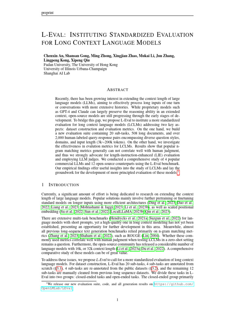 L-EVAL INSTITUTING STANDARDIZED EVALUATION | PDF