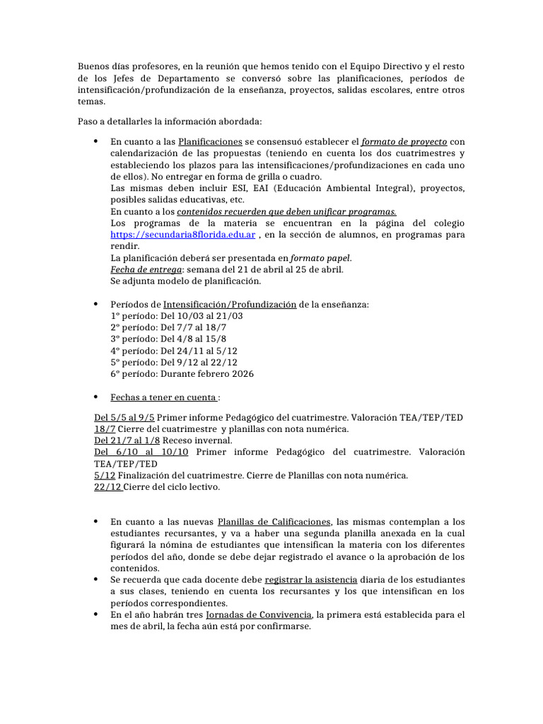 Ciclo Lectivo 2025 EES8 | PDF