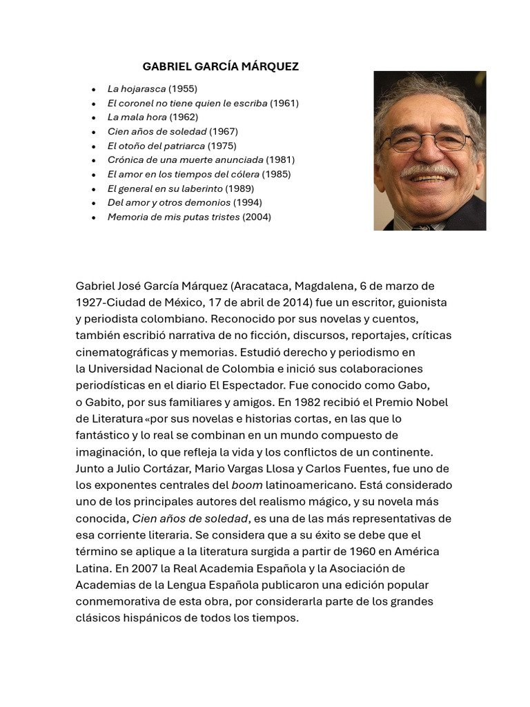 biografias de autores | PDF | Gabriel García Márquez | Novelas