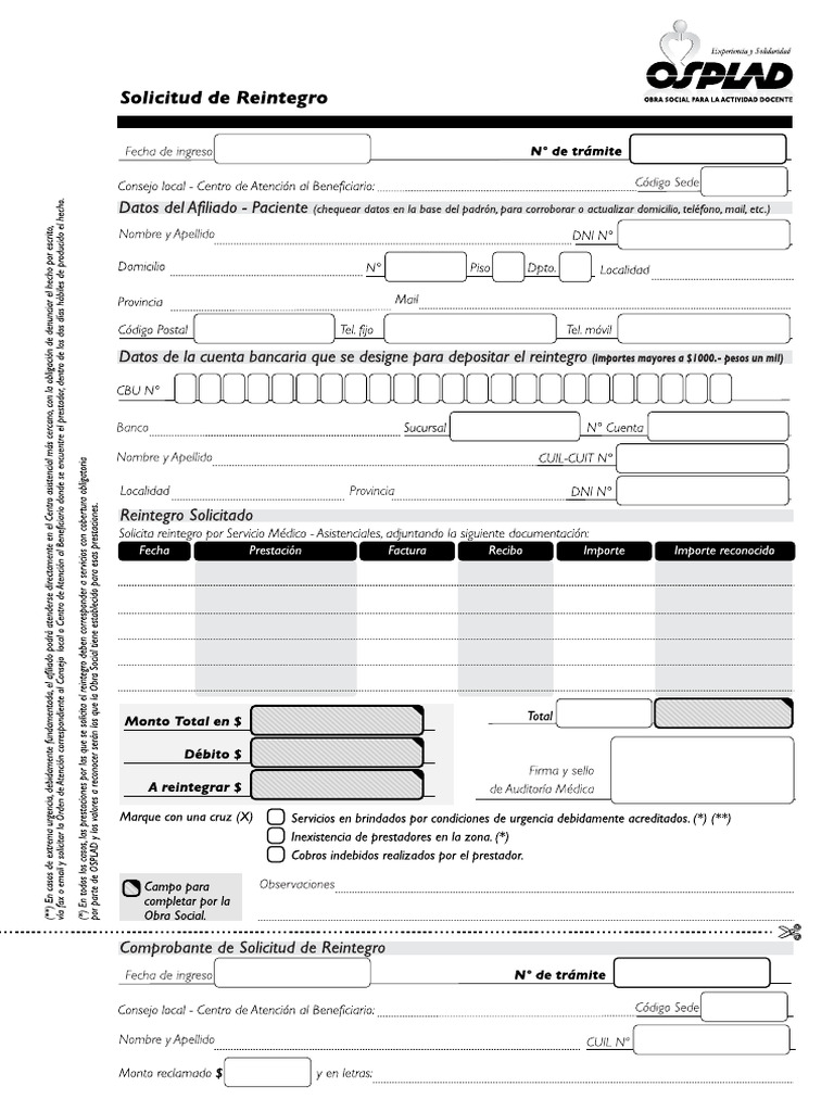 Form Solicitud Reintegro | PDF