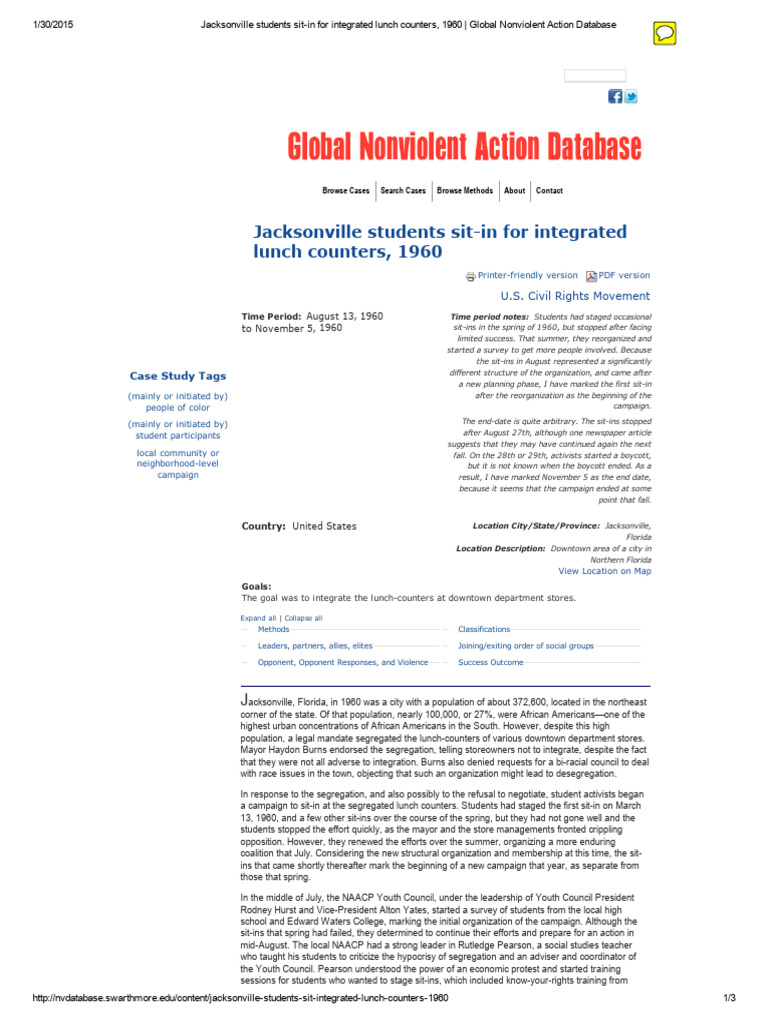 Jacksonville Students Sit-In For Integrated Lunch Counters | PDF | The ...