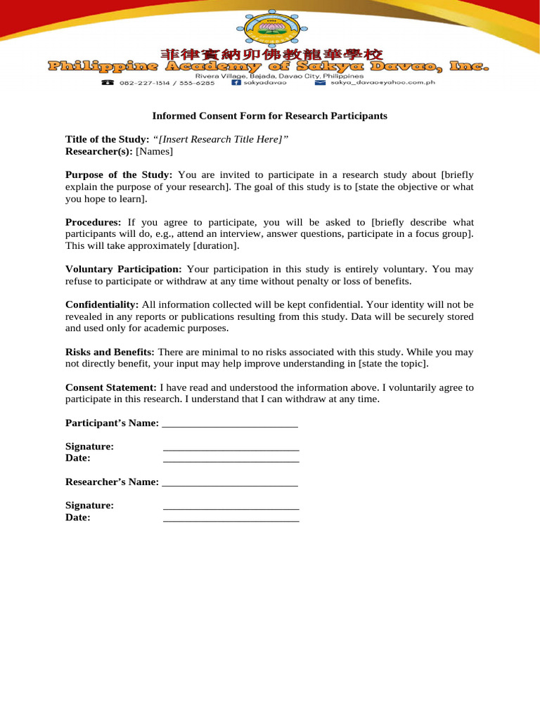 Informed Consent Form for Research Study | PDF
