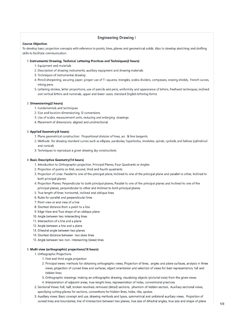 Engineering Drawing Syllabus I | PDF
