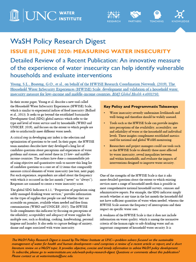 Issue - 15 - Final - Measuring Water Insecurity - 202006 | PDF | Water Security | Water