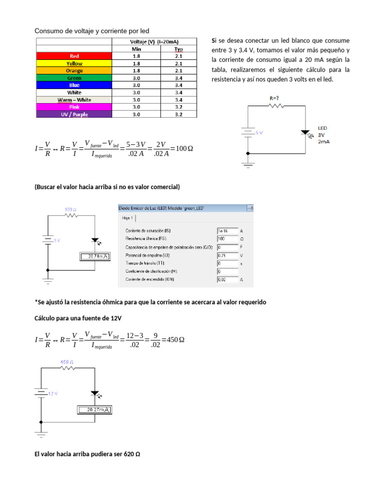 Cálculo de Resistencia para LEDs | PDF | Diodo emisor de luz ...