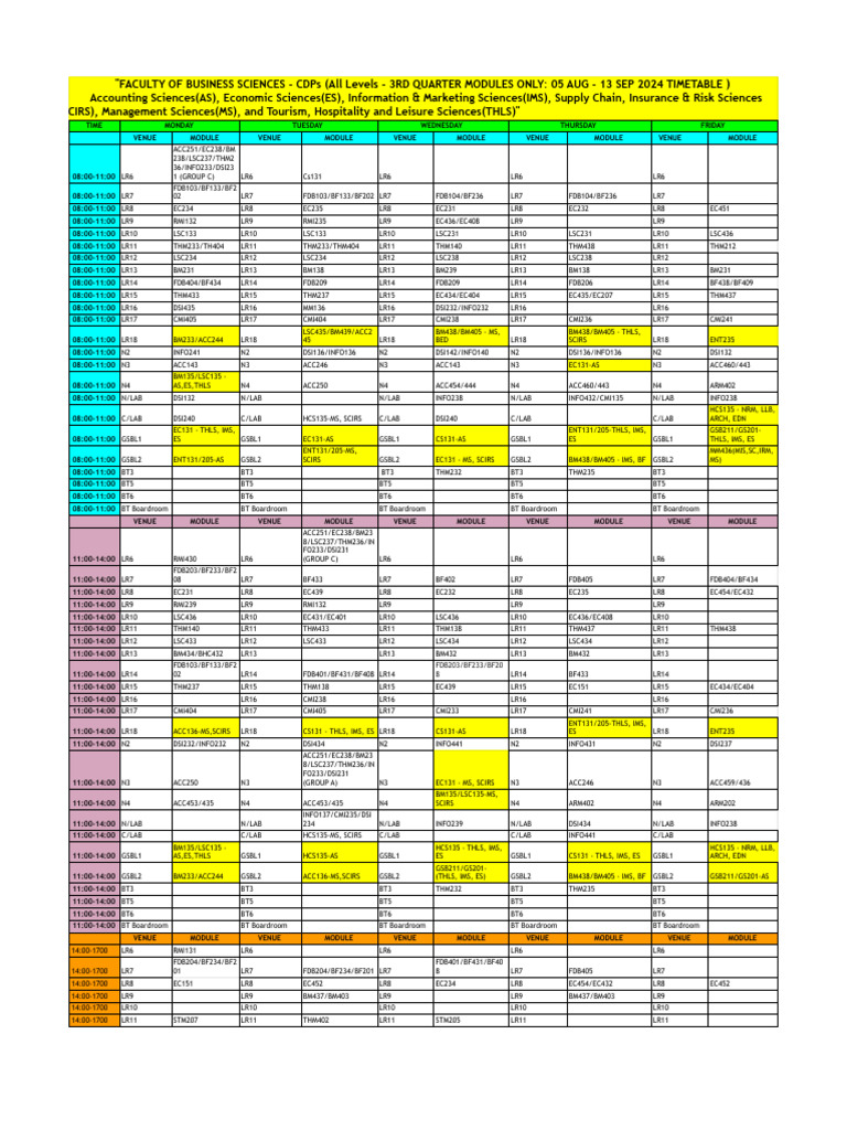 FACULTY OF B - SCIENCES - CDPs (All Levels) 3RD QUARTER - 05 AUG - 13 SEP 2024 TIMETABLE | PDF ...