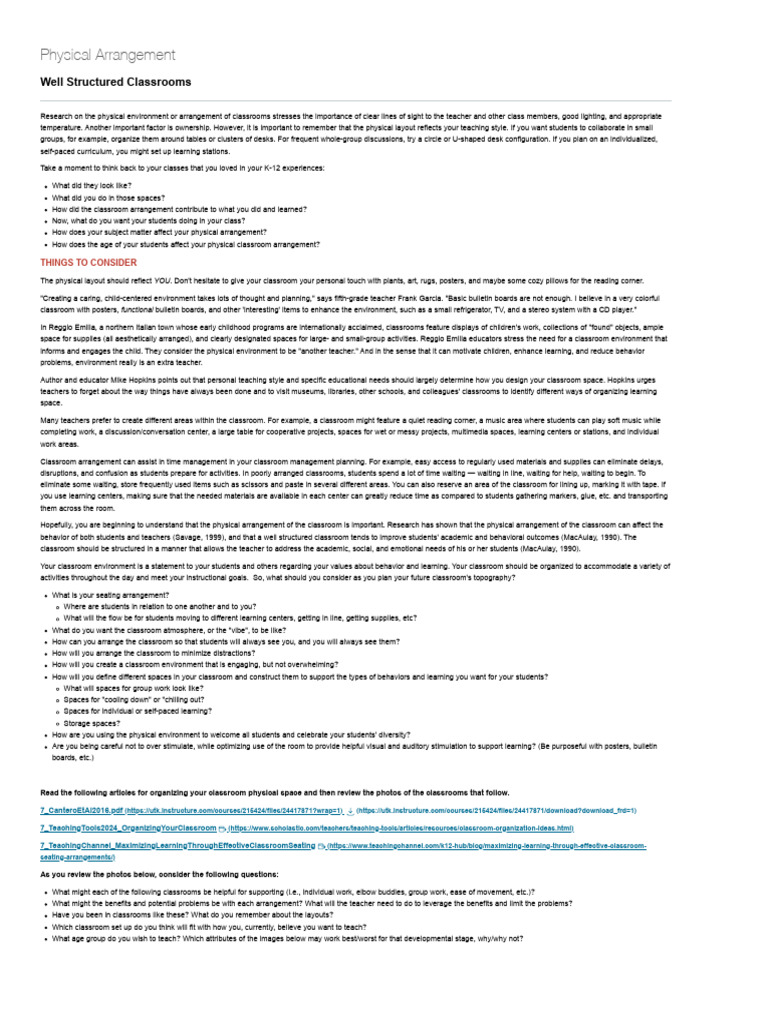 Physical Arrangement - Spring 2025 Educational Psychology 501 Section ...