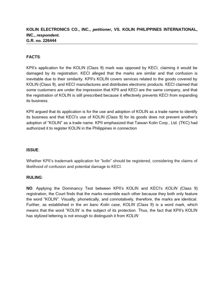Kolin V Kolin Case | PDF