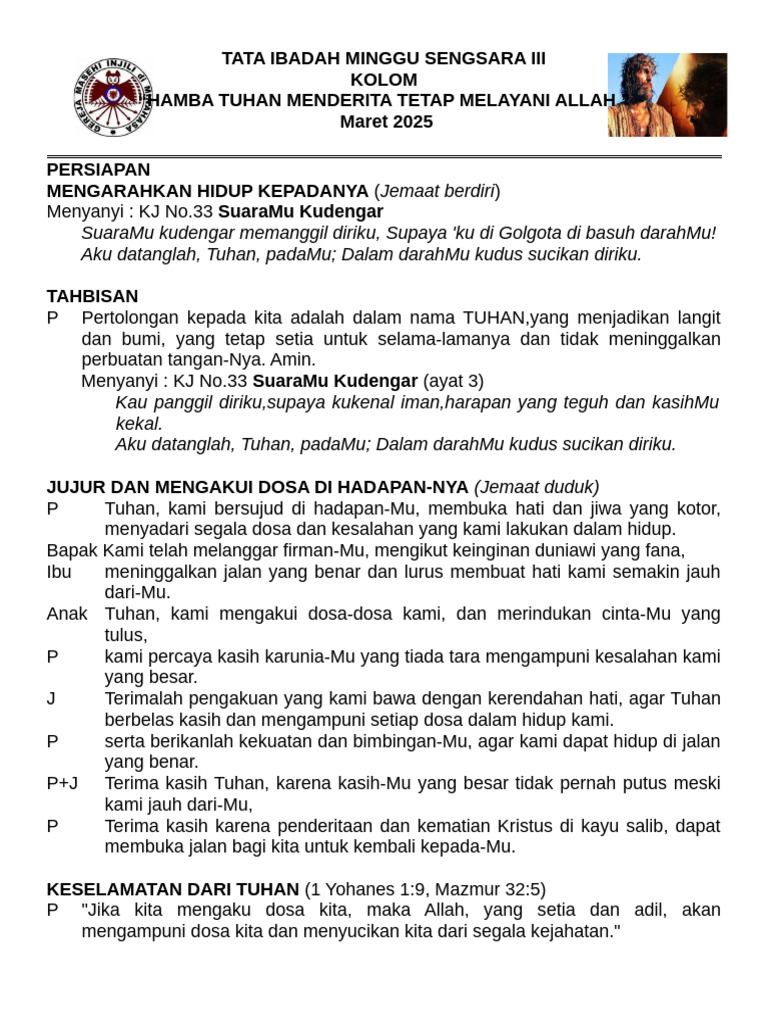 Tata Ibadah Kolom Minggu Sengsara III | PDF