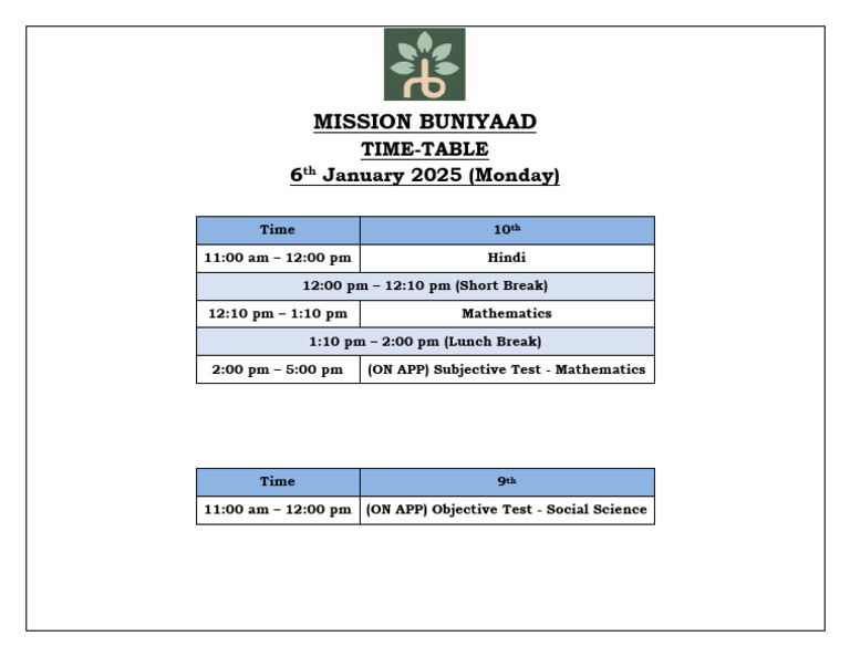9th &10th - Time Table - 6th Jan. 2025 | PDF