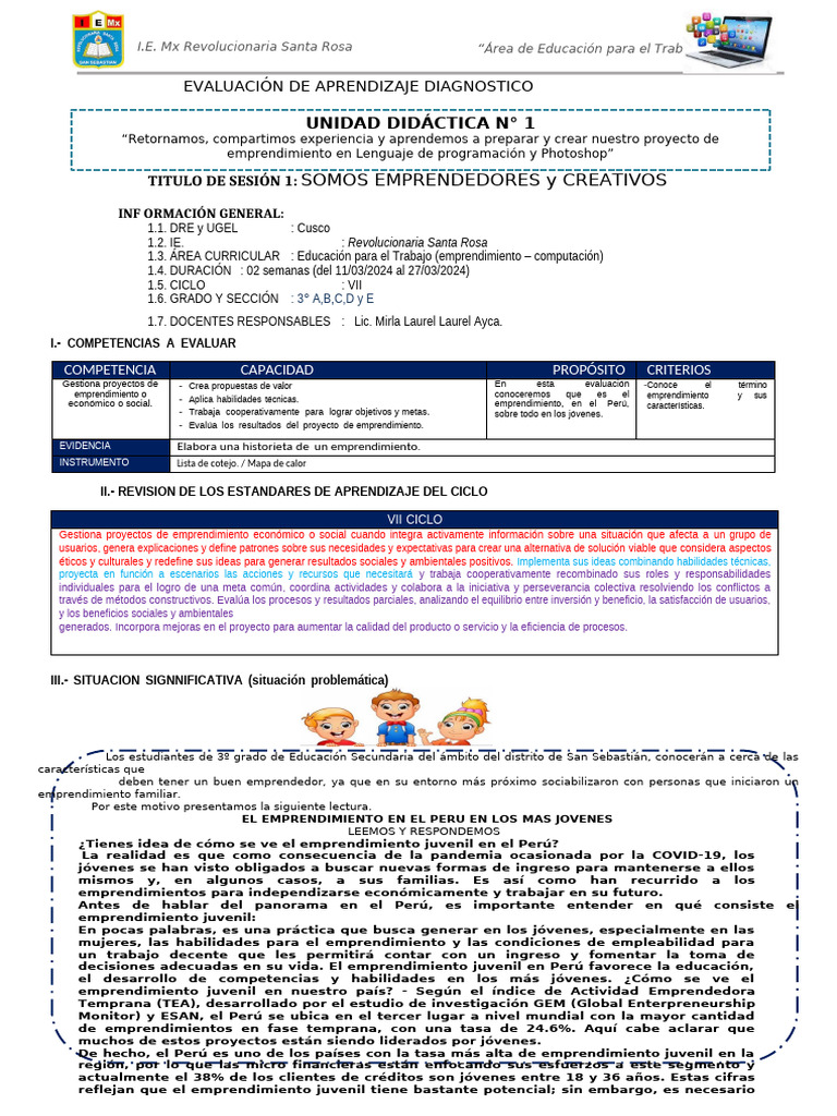 Evaluacion Diagnostica - Ept - 3 - Mla | PDF | Iniciativa empresarial | Evaluación
