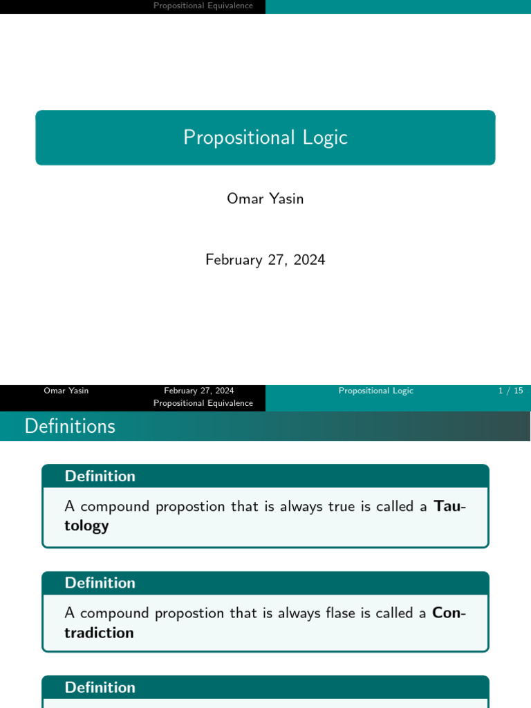 Propositional Equivalence Explained | PDF | Proposition | Metalogic