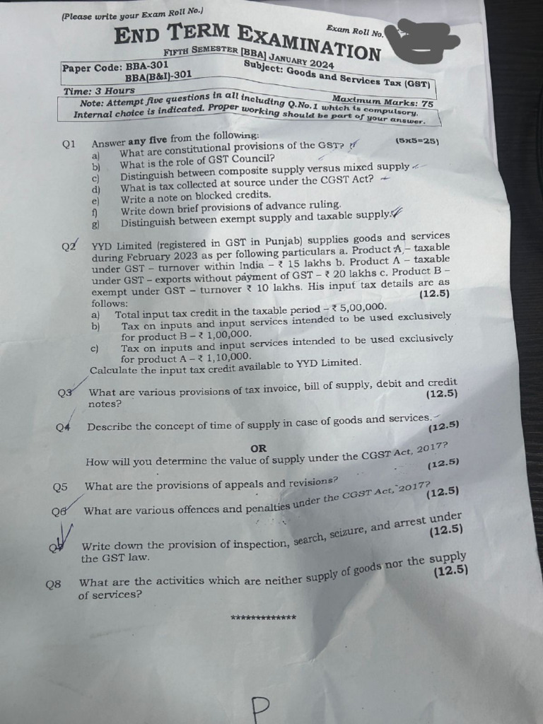 GST Ques Paper 2024 | PDF