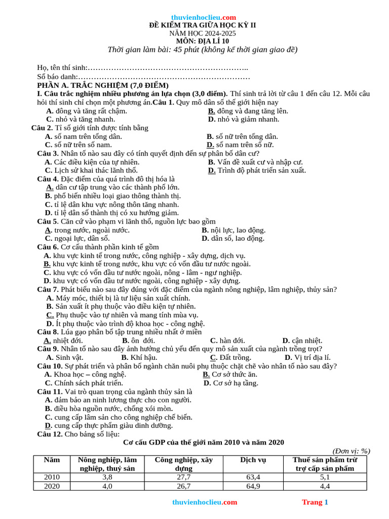 Kiem Tra Giua HK2 Dia Li 10 KNTT | PDF