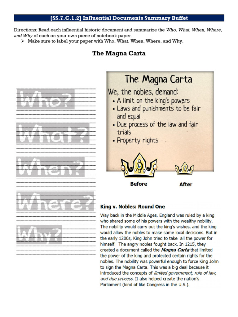 8.29.23 5 Ws of Influential Documents Readings | PDF