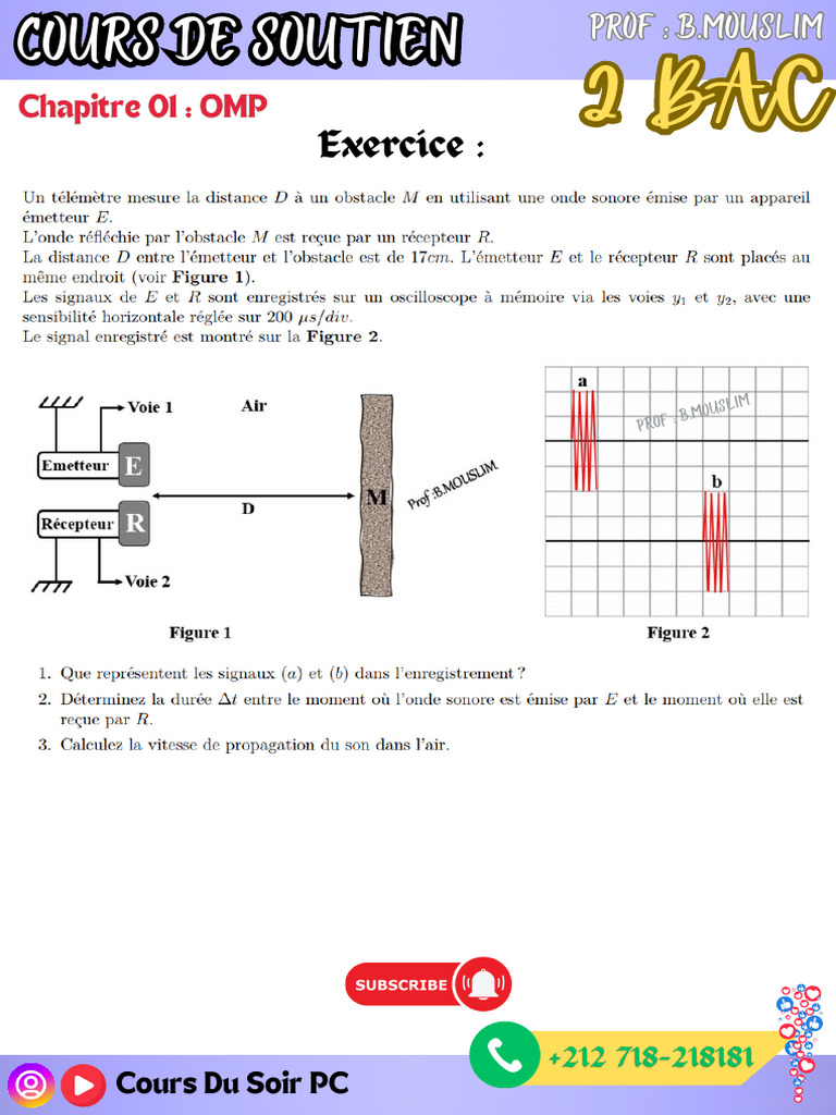 Exercice - Un Télémètre - Ondes Sonores - Ondes Mécaniques Progressives - 2 BAC - Prof B.MOUSLIM ...