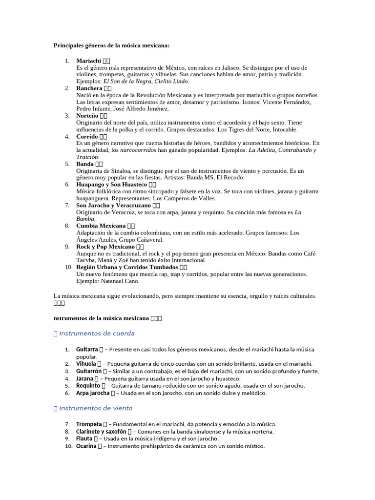 Géneros Musicales Típicos de México | PDF | Instrumentos musicales ...