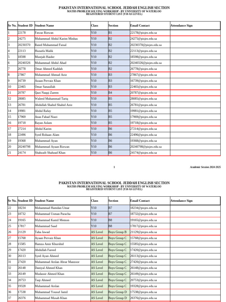 Waterloo Workshop - Student List 274173772 | PDF