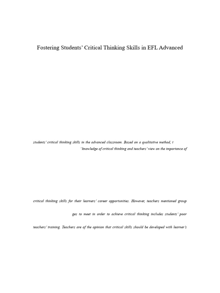 Fostering Students Critical Thinking Skills in EF | PDF | Critical ...