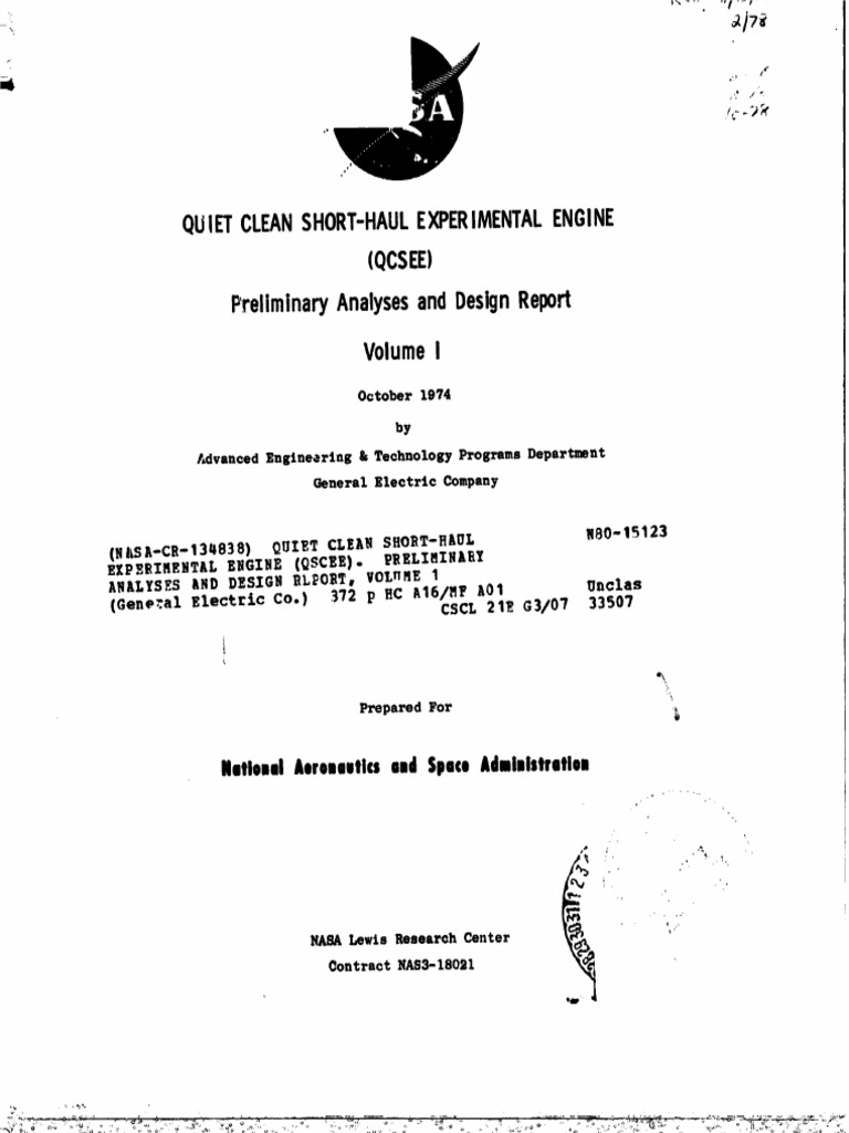1974 - NASA - QCSEE - Preliminary Analysis and Design Report - Volume I ...