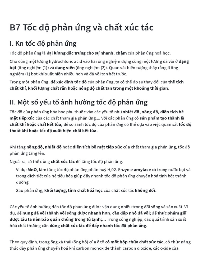 B7 Tốc Độ Phản Ứng Và Chất Xúc Tác | PDF