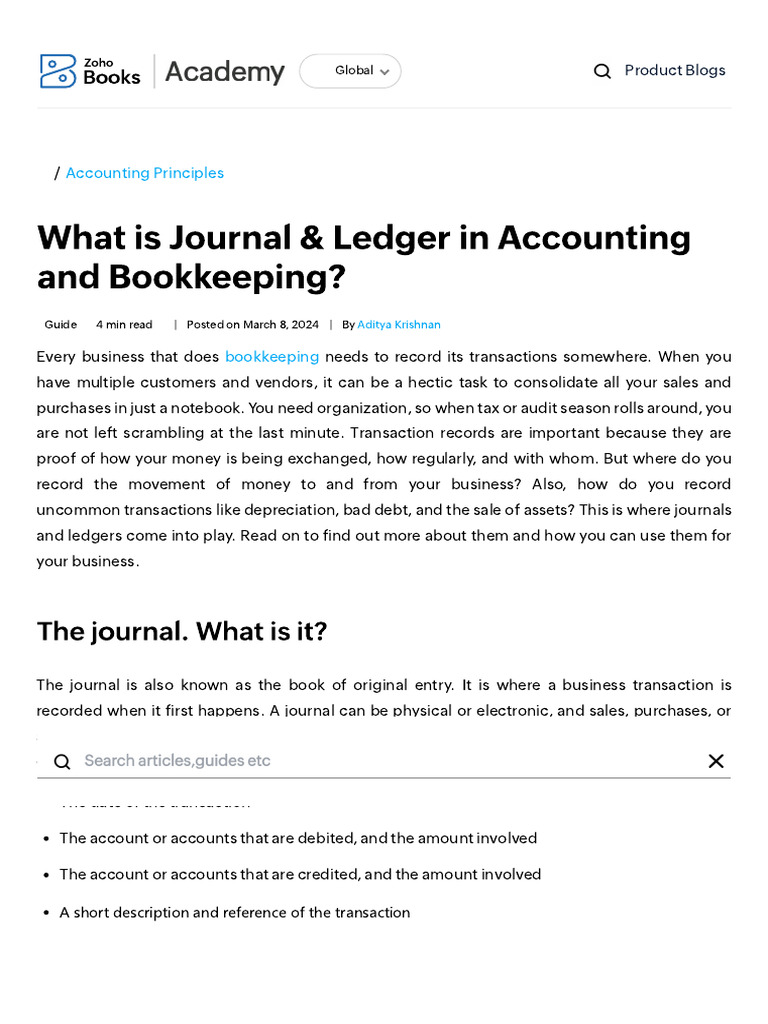 Journals and Ledgers in Bookkeeping - Zoho Books | PDF