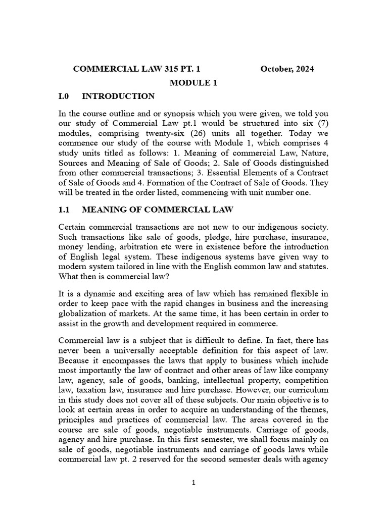 Commercial Law Pt.1 Module1 2024-2025.Doc | PDF | Offer And Acceptance ...