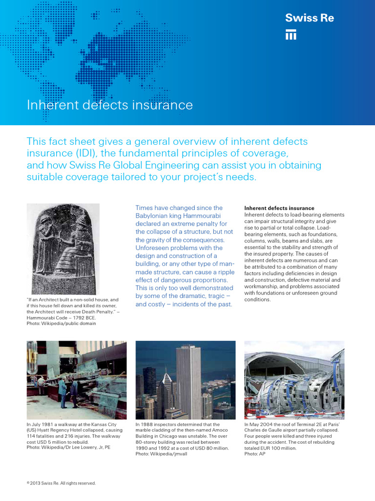 Swiss Re Inherent Defects Insurance | PDF | Indemnity | Insurance