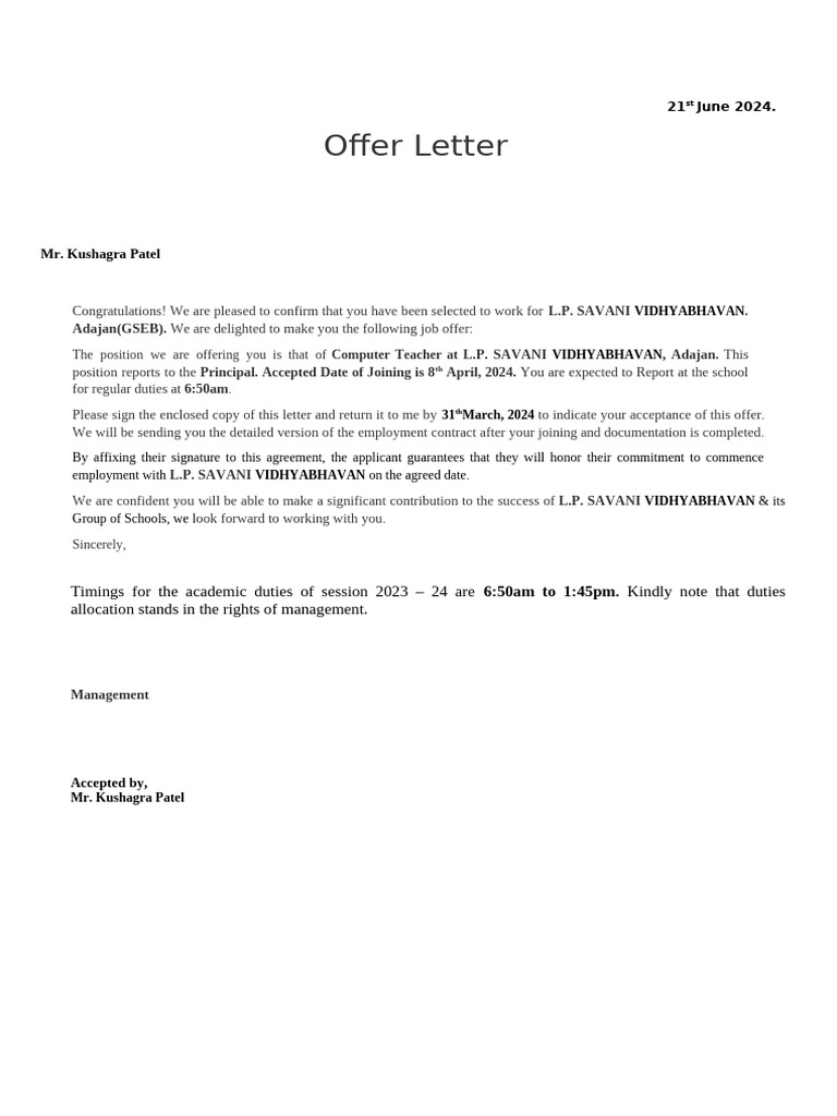 Offer Letter | PDF
