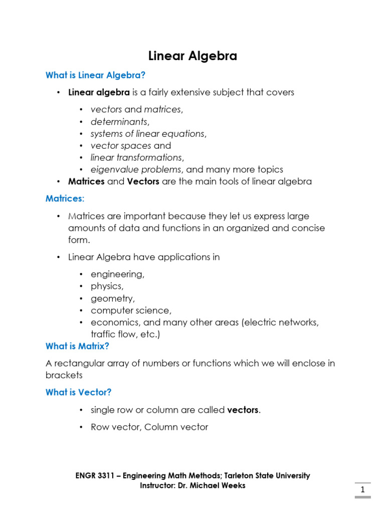 Linear Algebra Lecture Notes | PDF | Eigenvalues And Eigenvectors ...