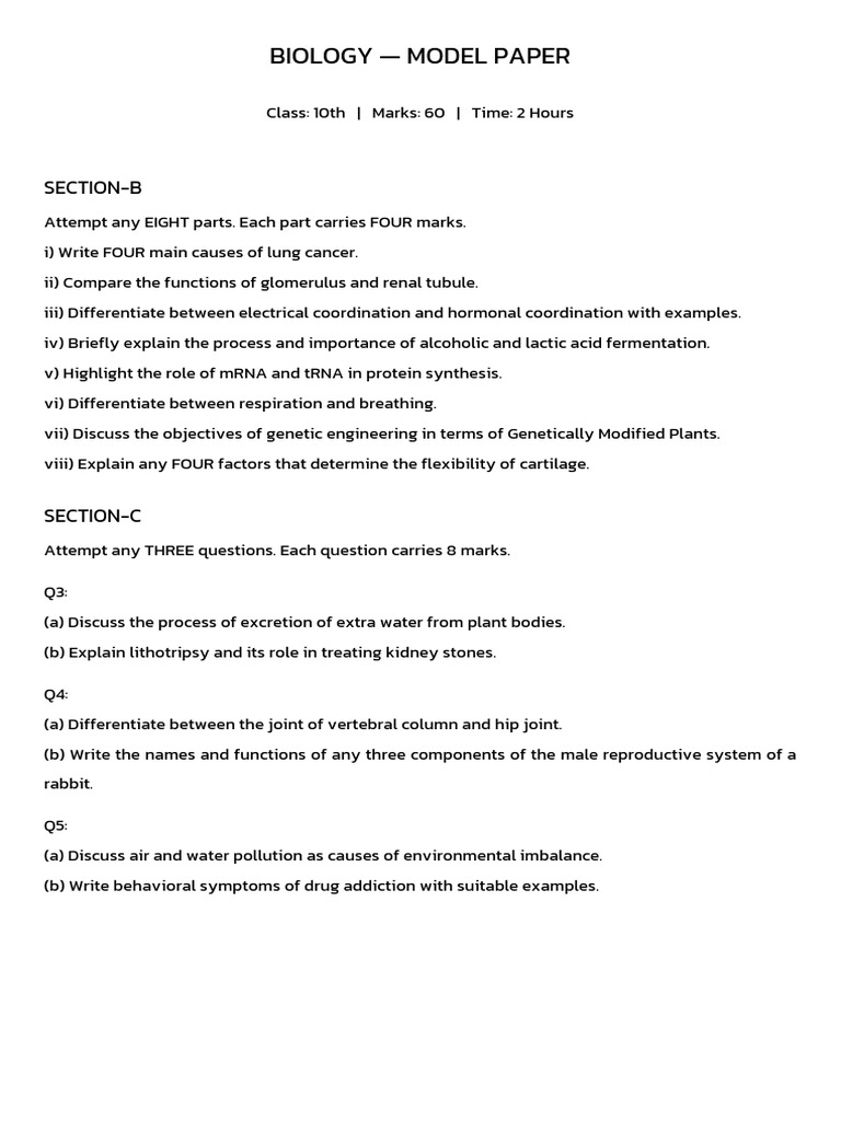 Biology_Model_Paper_Class_10_Adjusted | PDF