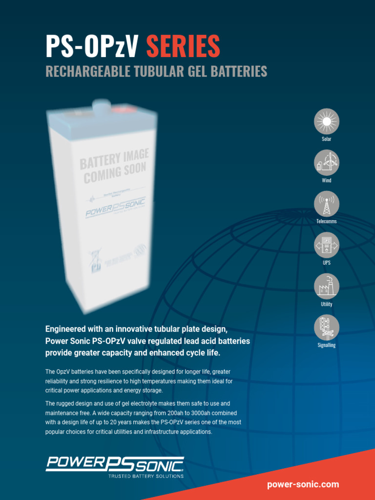 PS-OPzV Summary Specification Sheet - US | PDF | Rechargeable Battery | Energy Storage