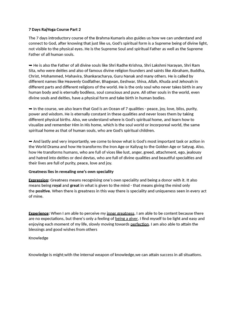 7 Days RajYoga Course Part 2 | PDF | Soul | Deities